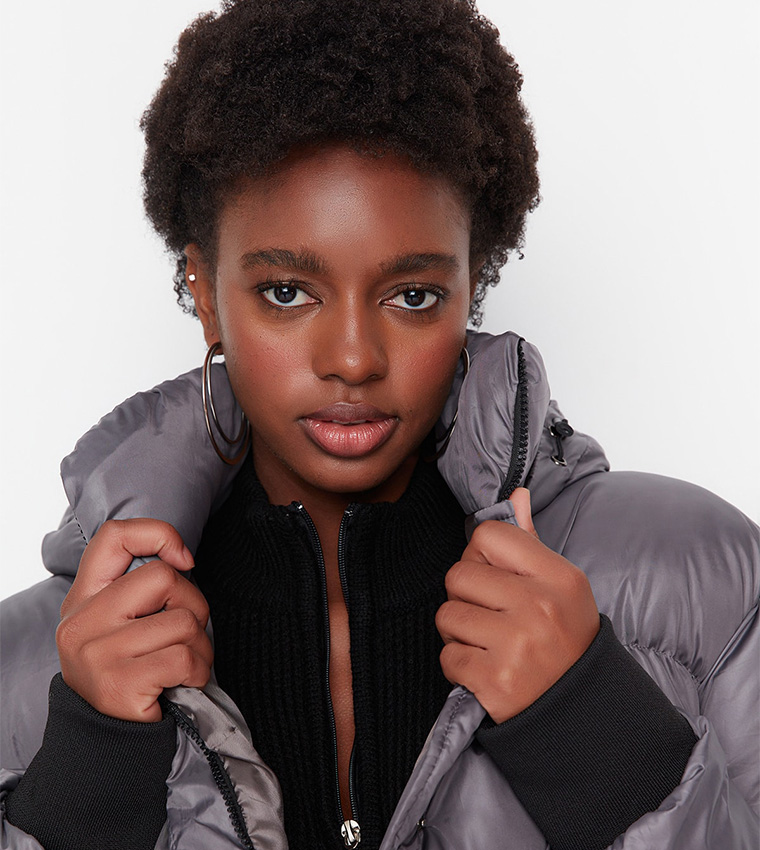 Buy Trendyol Oversized Hooded Inflatable Jacket In ANTHRACITE ...