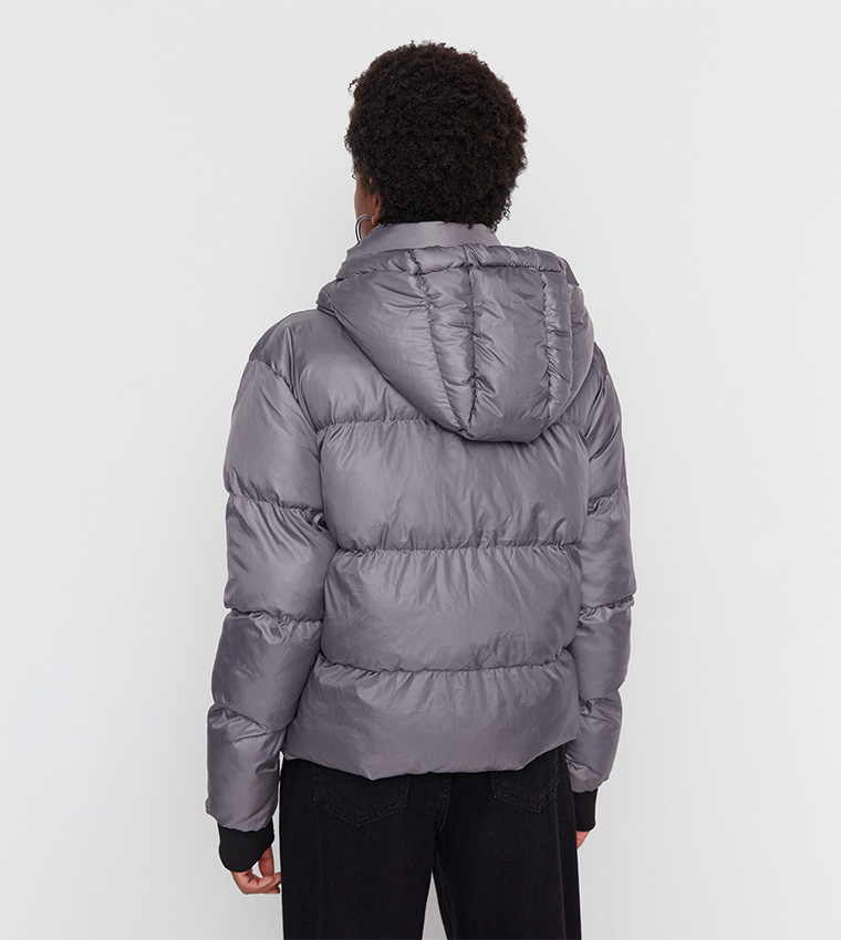 Buy Trendyol Oversized Hooded Inflatable Jacket In ANTHRACITE ...