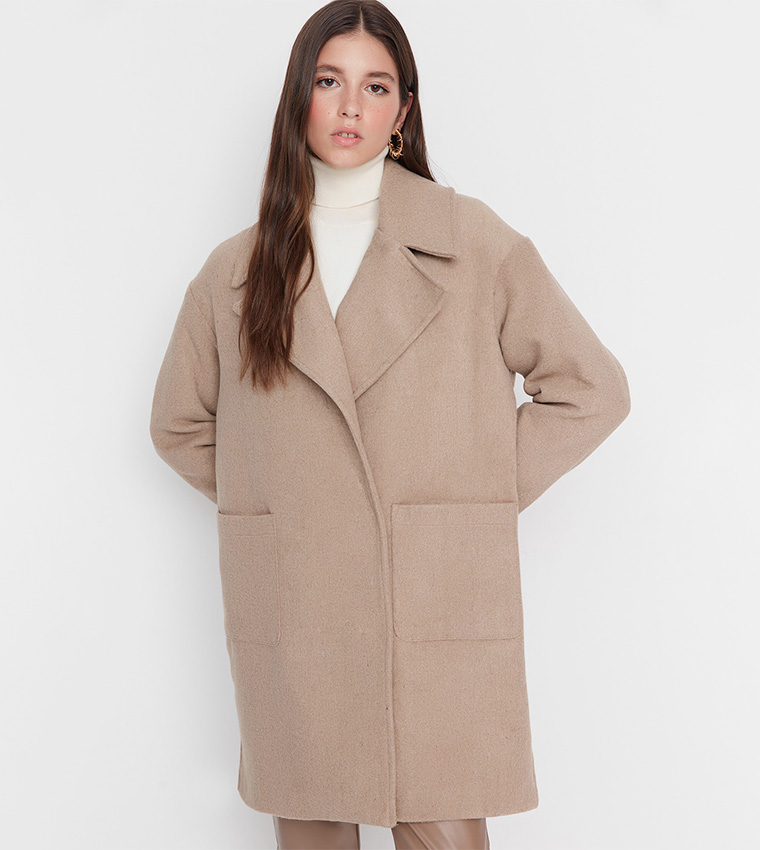 Buy Trendyol Oversized Cachet Coat In Beige | 6thStreet Kuwait