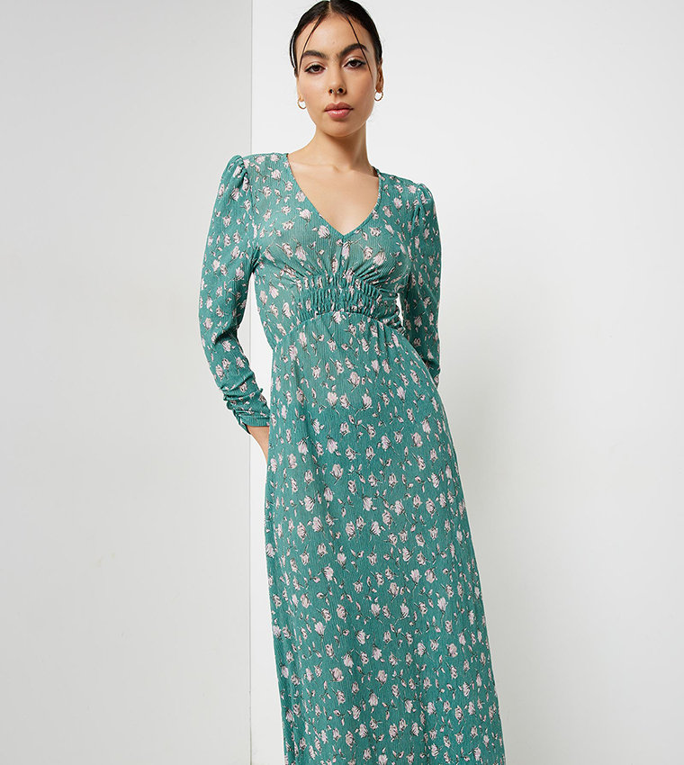 Buy Ardene Floral Print Long Sleeves Midaxi Dress In Green | 6thStreet UAE
