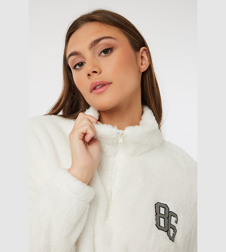 Buy Ardene Long Sleeves Half Zip Lounge Sweater In White | 6thStreet Oman