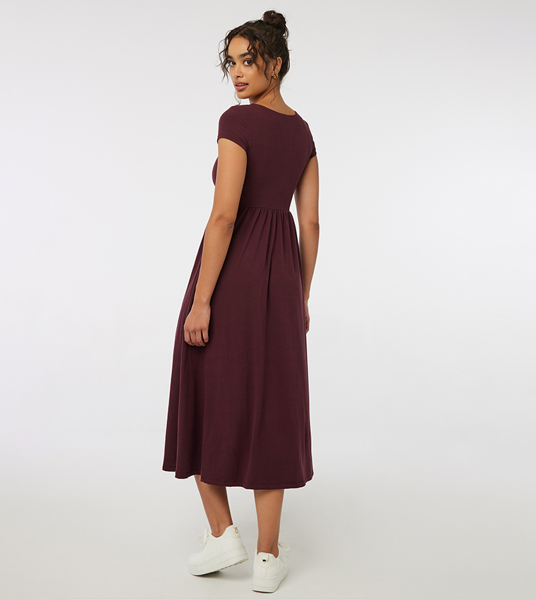 Buy Ardene Square Neck Fit & Flare Midi Dress In Burgundy | 6thStreet ...