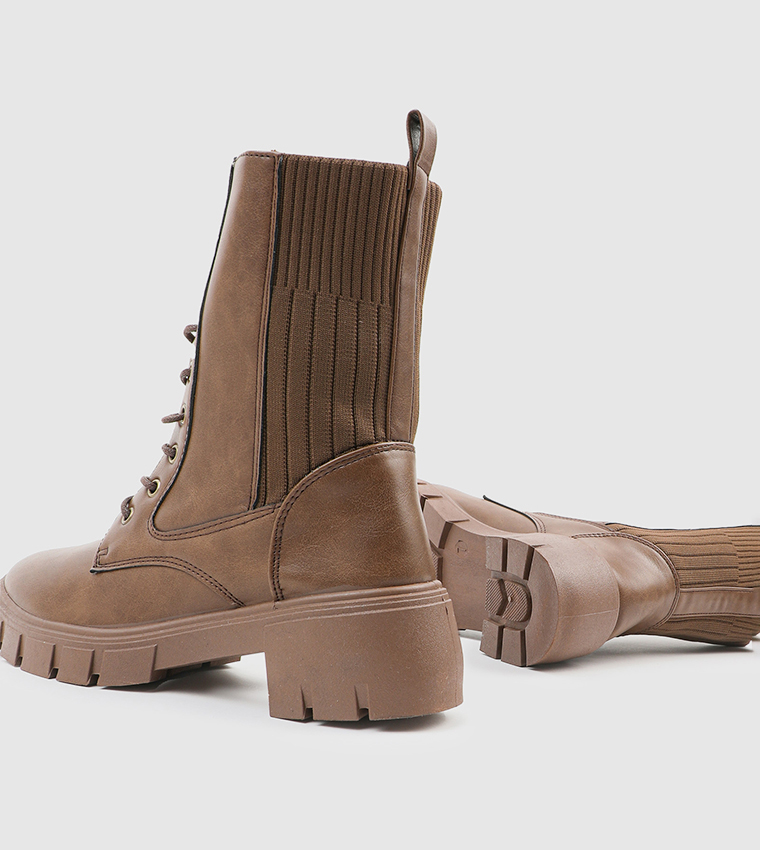 Buy Ardene Lace Up Chunky Calf Boots In Brown | 6thStreet UAE