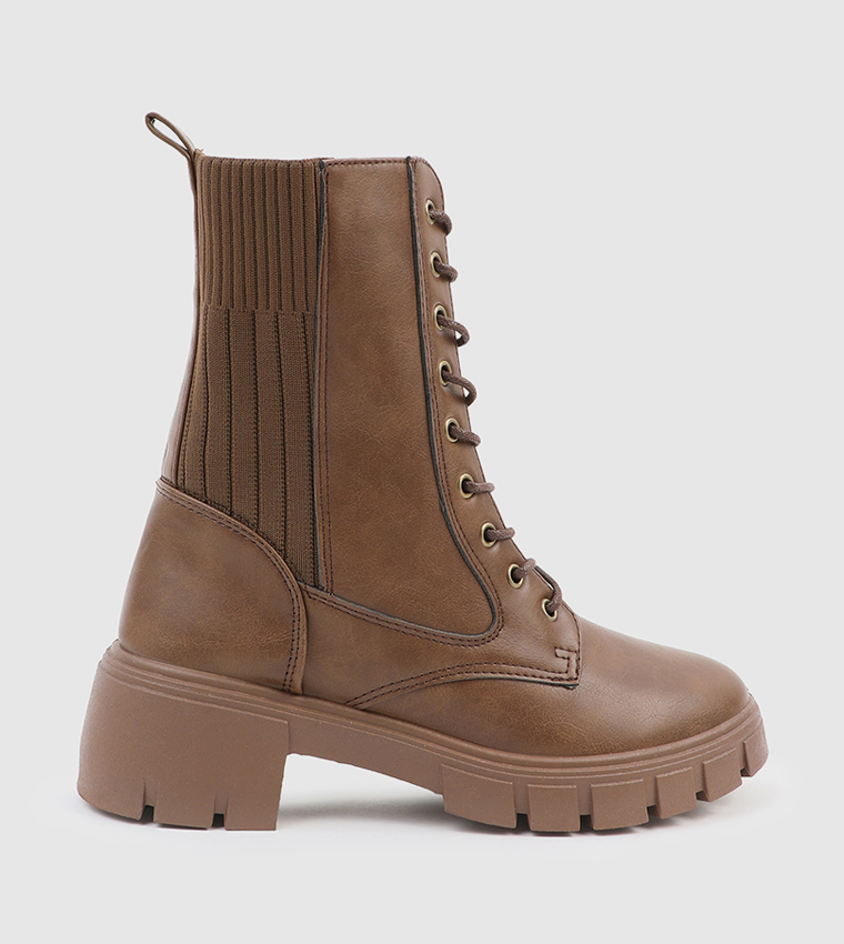 Buy Ardene Lace Up Chunky Calf Boots In Brown | 6thStreet UAE