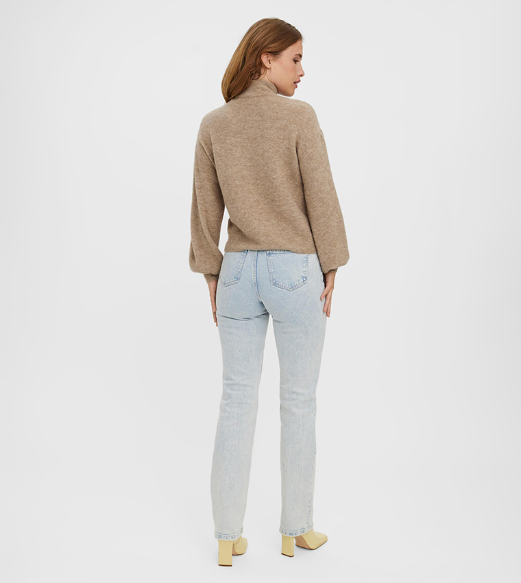 Buy Vero Moda Solid High Neck Pullover In Grey | 6thStreet Qatar