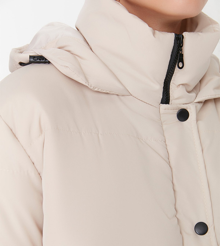 Buy Trendyol Oversized Hooded Zippered Down Jacket In Beige | 6thStreet UAE