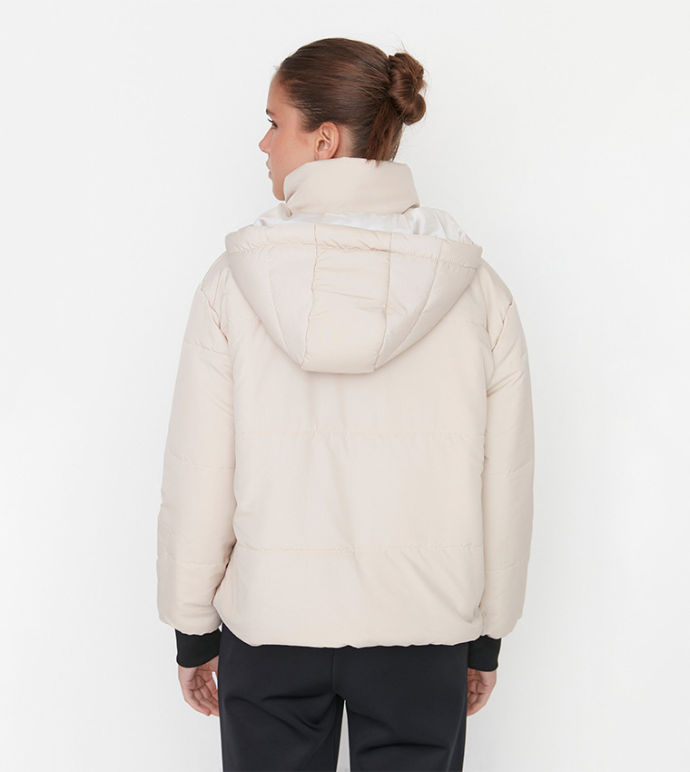Buy Trendyol Oversized Hooded Zippered Down Jacket In Beige | 6thStreet UAE