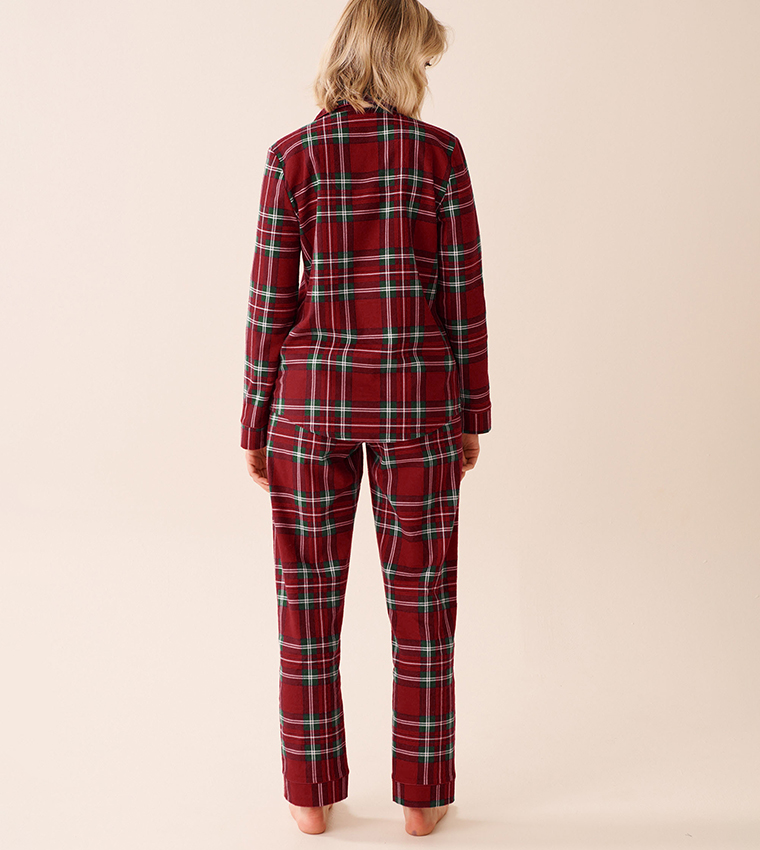 Buy La Vie En Rose Red Plaid Flannel Pajama Set In Red | 6thStreet UAE