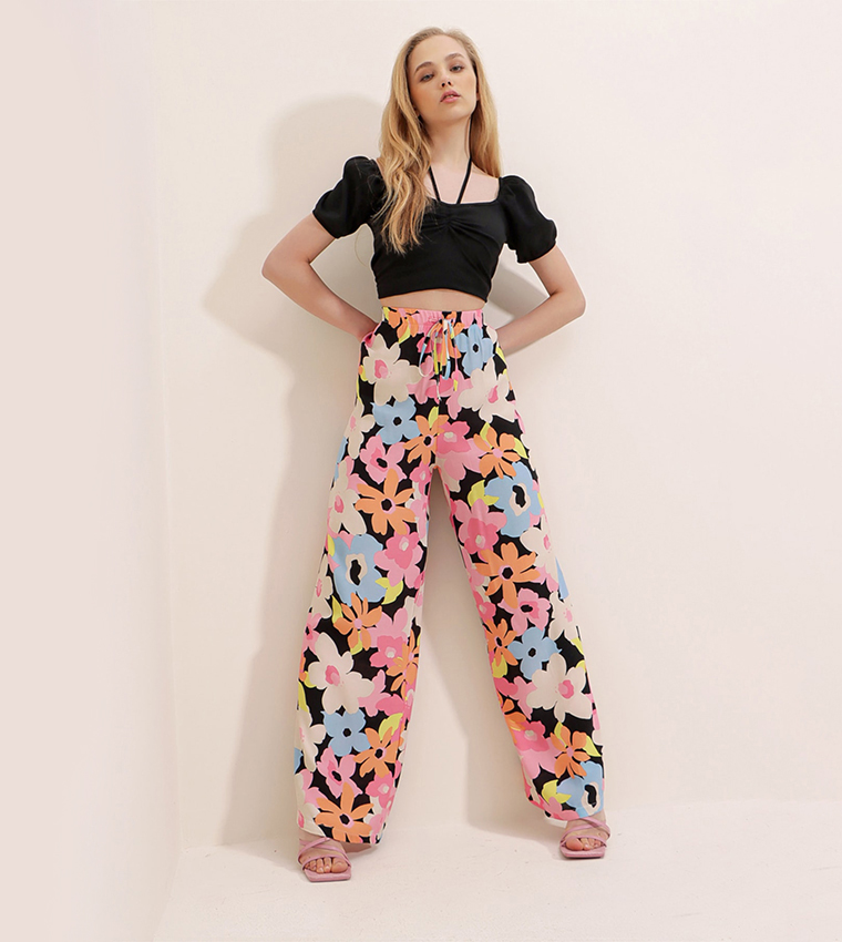 Buy Trend Alaçatı Stili Patterned Wide Leg Pants In MULTICOLOUR ...