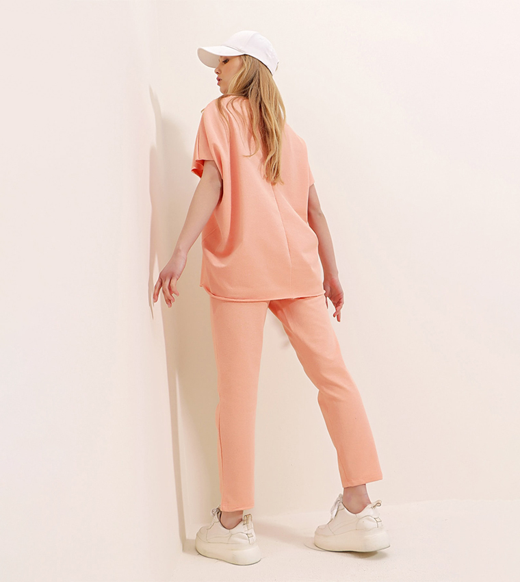 Buy Trend Alaçatı Stili Comfortable Fit Tracksuit Set In Salmon ...