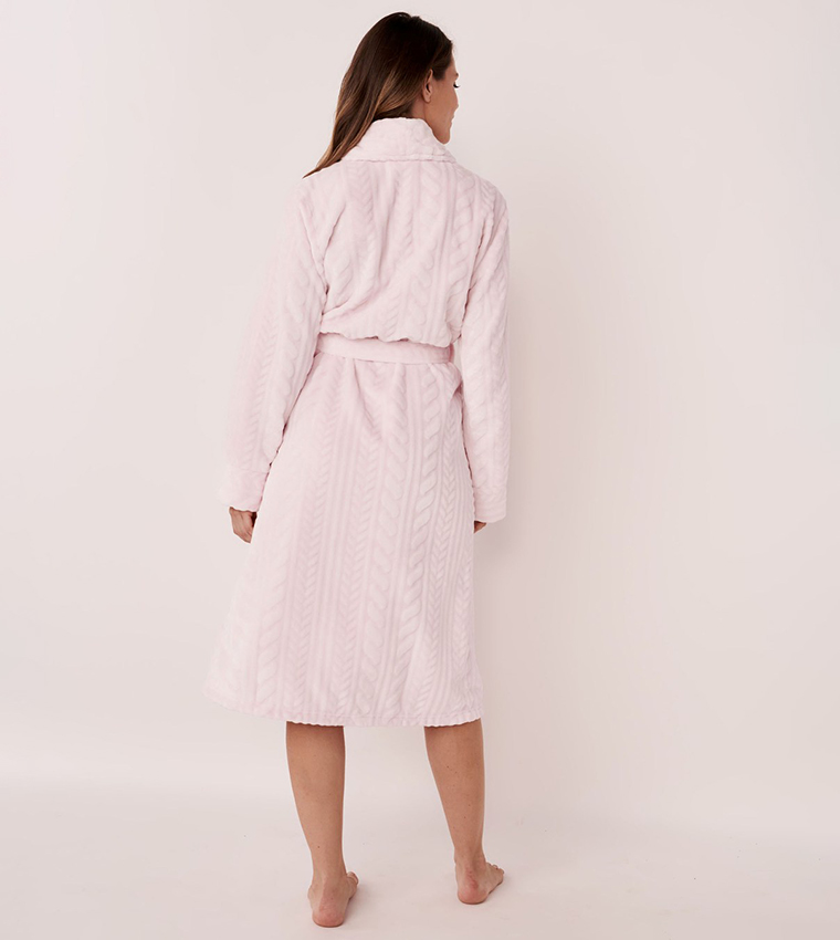 Buy La Vie En Rose Cable Effect Plush Robe In Pink | 6thStreet Kuwait