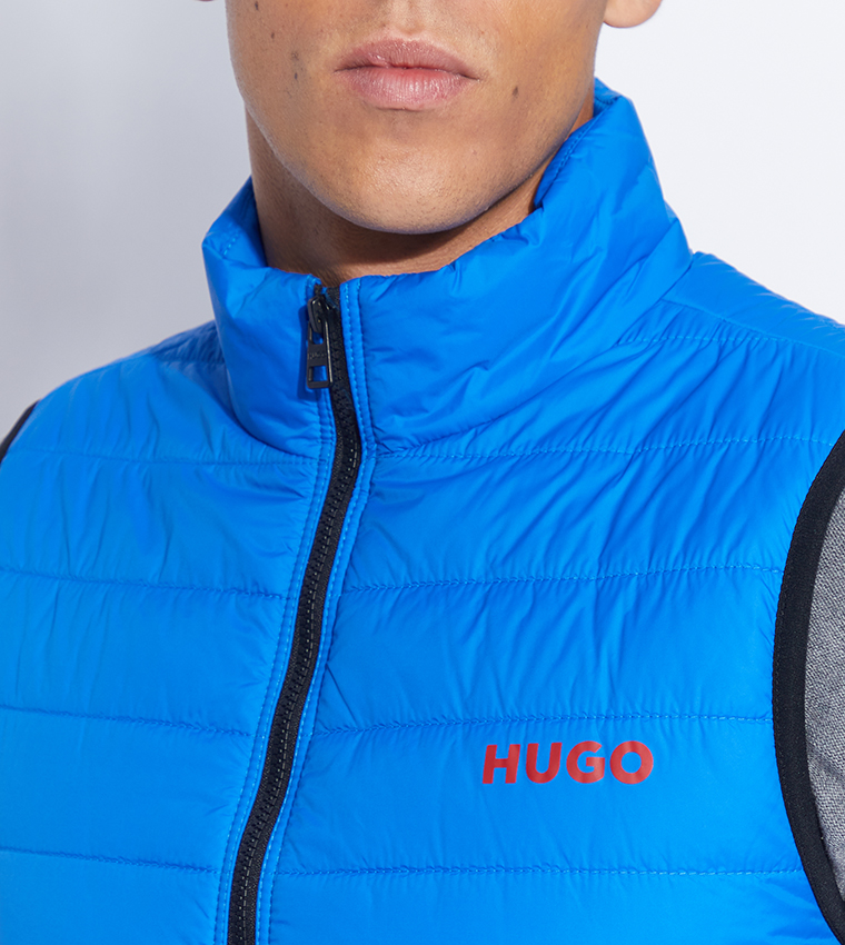 Buy HUGO Water Repellent Gilet With Logo Detail In BRIGHT BLUE ...