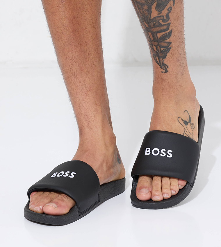 Buy BOSS Resse Slid Logo Detailed Slides In Black | 6thstreet UAE