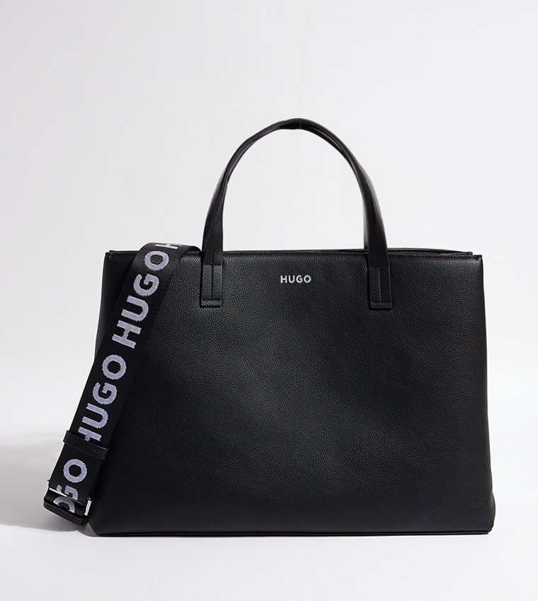 Buy HUGO Textured Logo Detail Tote Bag In Black | 6thStreet Bahrain