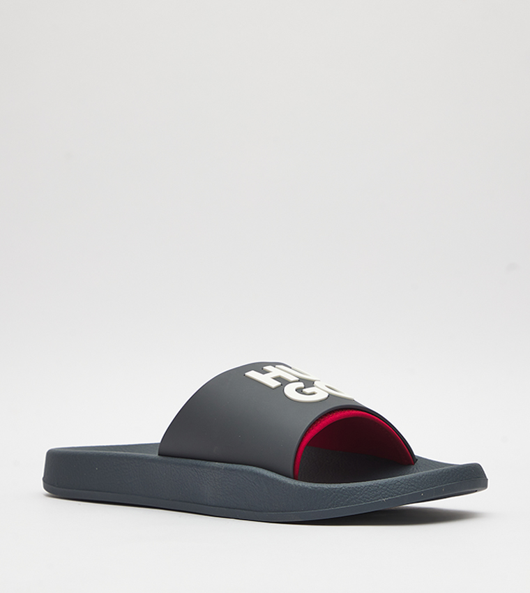 Buy HUGO Nil Logo Detail Slides In Blue | 6thStreet Saudi Arabia