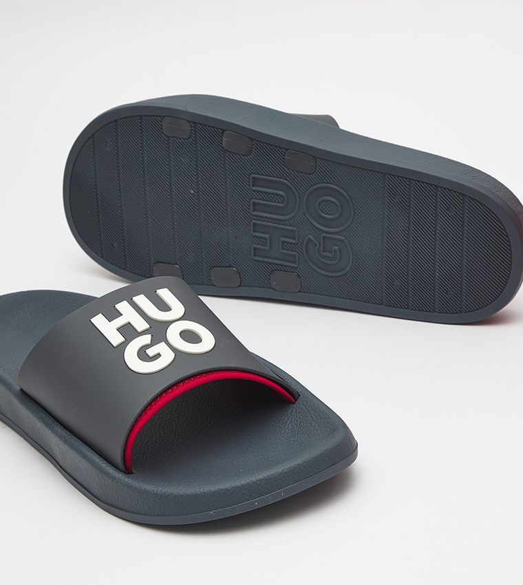 Buy HUGO Nil Logo Detail Slides In Blue | 6thStreet UAE
