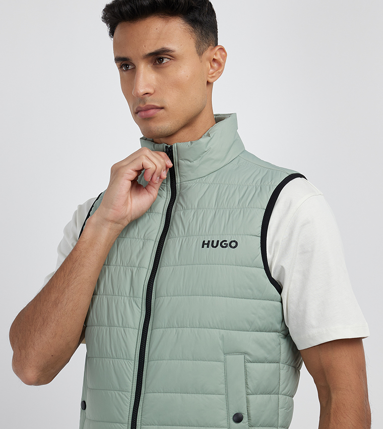 Buy HUGO Logo Print Puffer Gilet In PASTEL GREEN | 6thstreet UAE