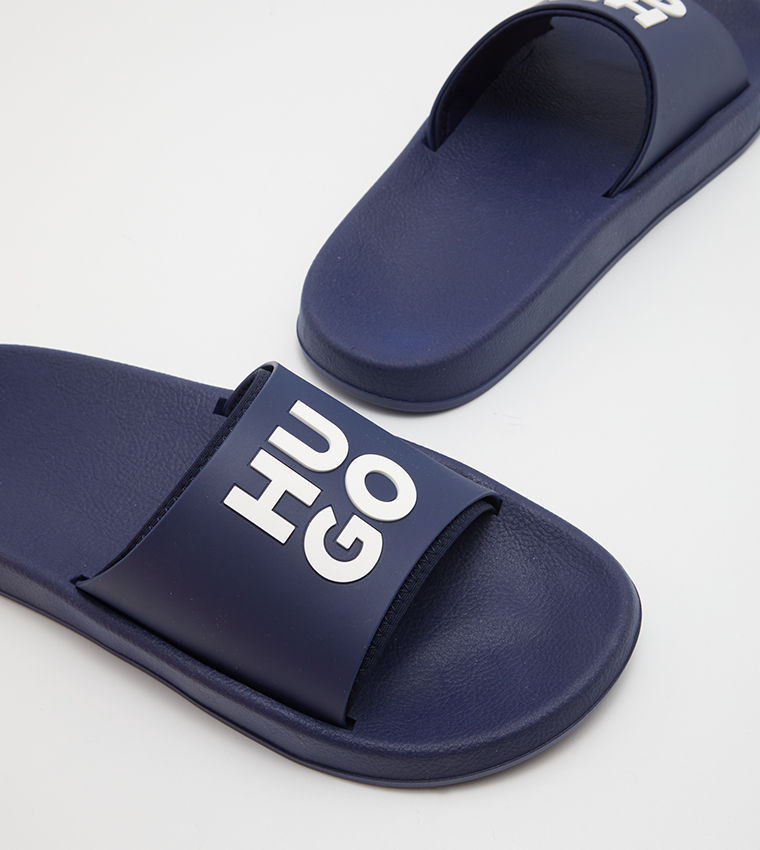 Buy HUGO Nil Slid Logo Detail Slides In Blue | 6thStreet Qatar