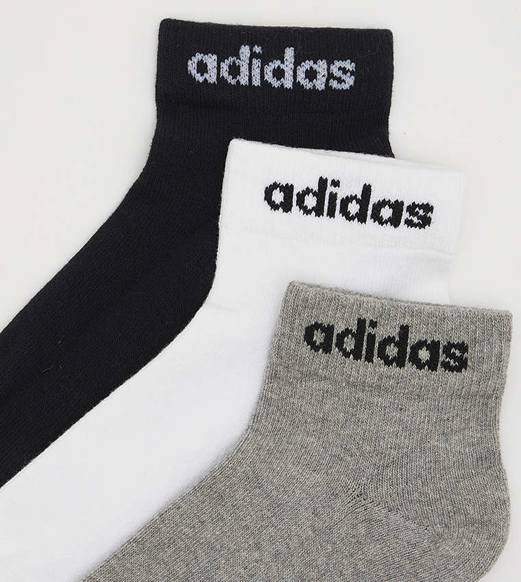 Buy Adidas Pack Of 3 Logo Detail Ankle Socks In Grey | 6thStreet Saudi ...