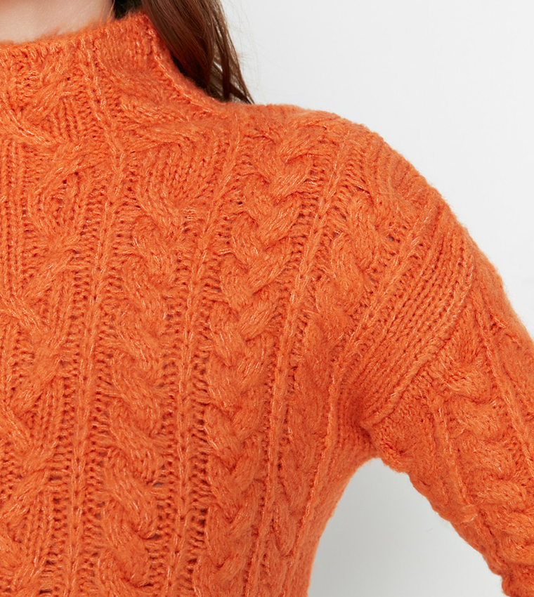 Buy Trendyol Cable Knit Turtle Neck Sweater In Orange | 6thStreet UAE