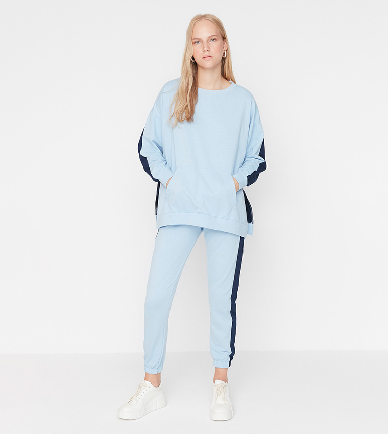 Buy Trendyol Color Block Knitted Tracksuit Suit In Blue | 6thStreet UAE