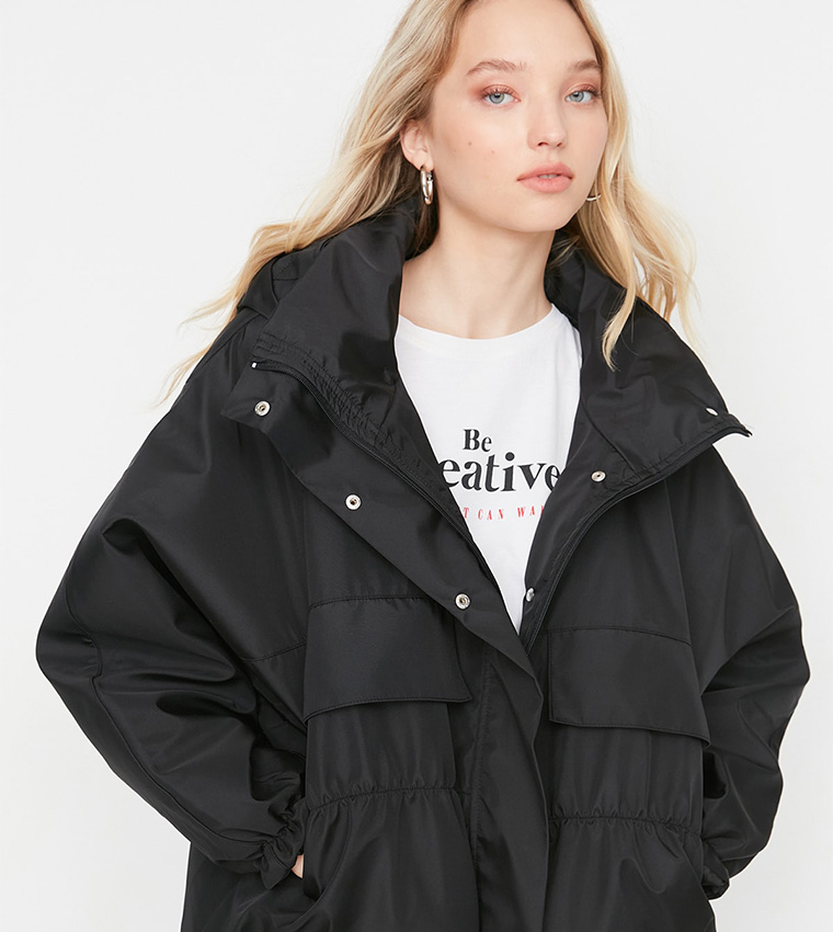 Buy Trendyol Oversized Hooded Down Jacket In Black | 6thStreet Kuwait