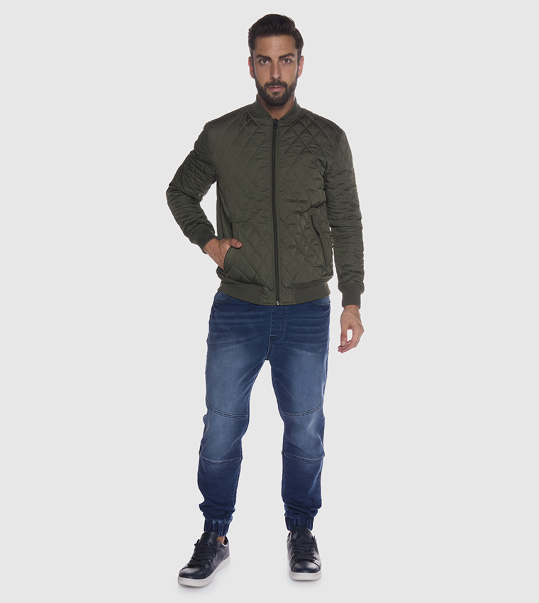 Buy R&B Stitched Bomber Jacket Olive In Olive | 6thStreet Saudi Arabia