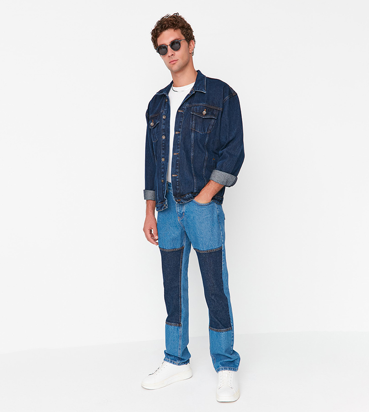Buy Trendyol Regular Fit Color Block Jeans In Blue | 6thStreet UAE