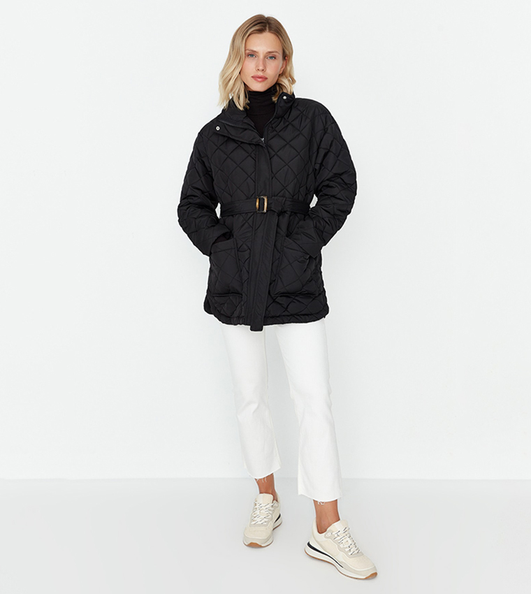 Buy Trendyol Oversize Fit Arched Quilted Down Jacket In Black ...