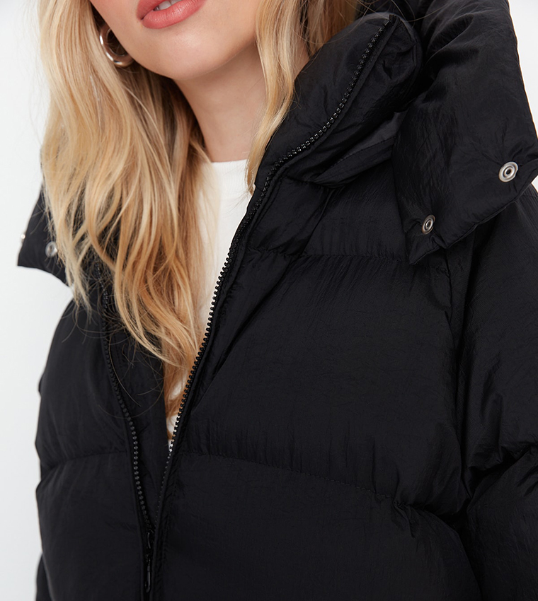 Buy Trendyol Quilted Oversize Hooded Inflatable Puffer Coat In Black ...