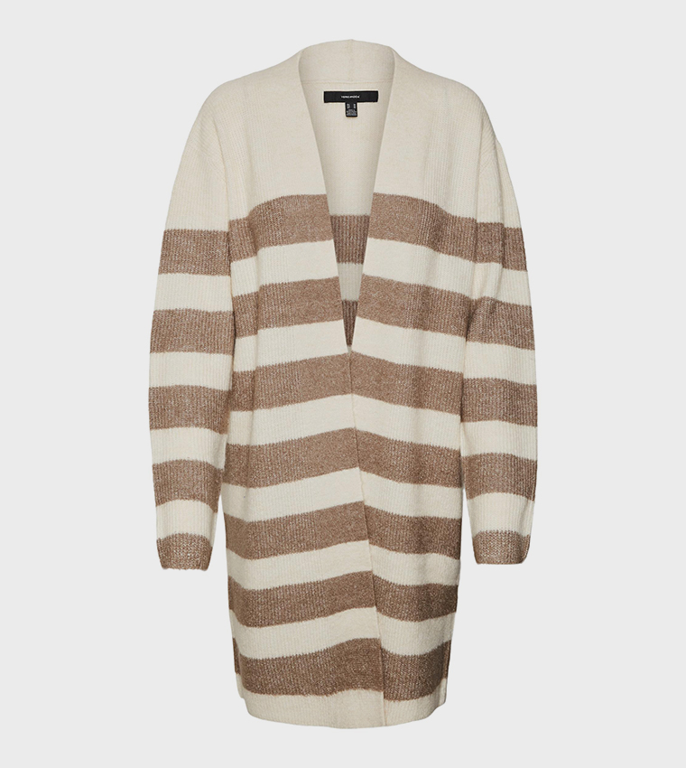 Buy Vero Moda Striped Longline Cardigan In Beige | 6thStreet Qatar