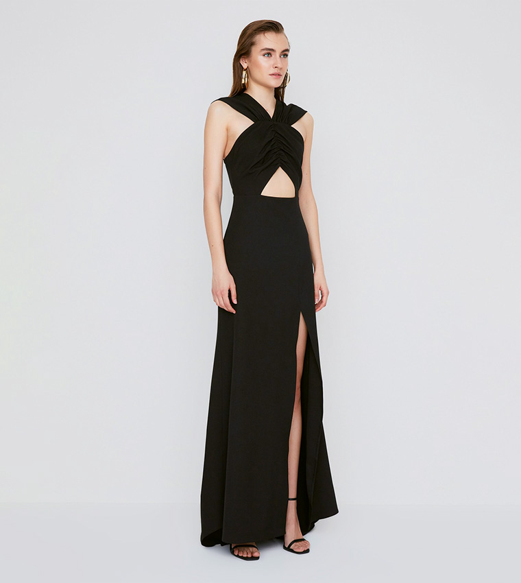 Buy Trendyol Halter Neck Cut Out Evening & Graduation Maxi Dress In ...