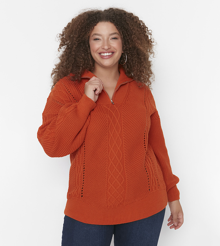 Buy Trendyol Solid Knitted Sweater In Orange | 6thStreet Qatar