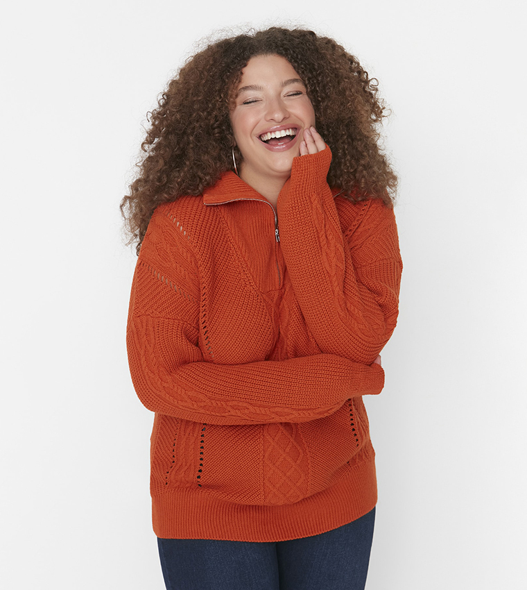 Buy Trendyol Solid Knitted Sweater In Orange | 6thStreet Qatar