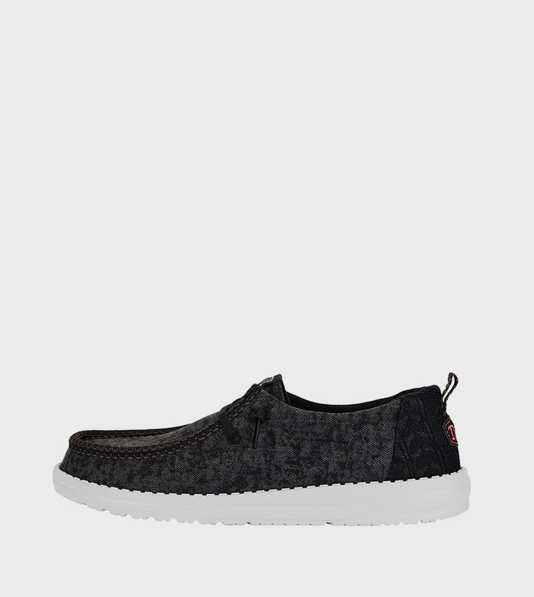 Buy HEY DUDE WENDY Textured Canvas Slip On Shoes In Black | 6thStreet Oman