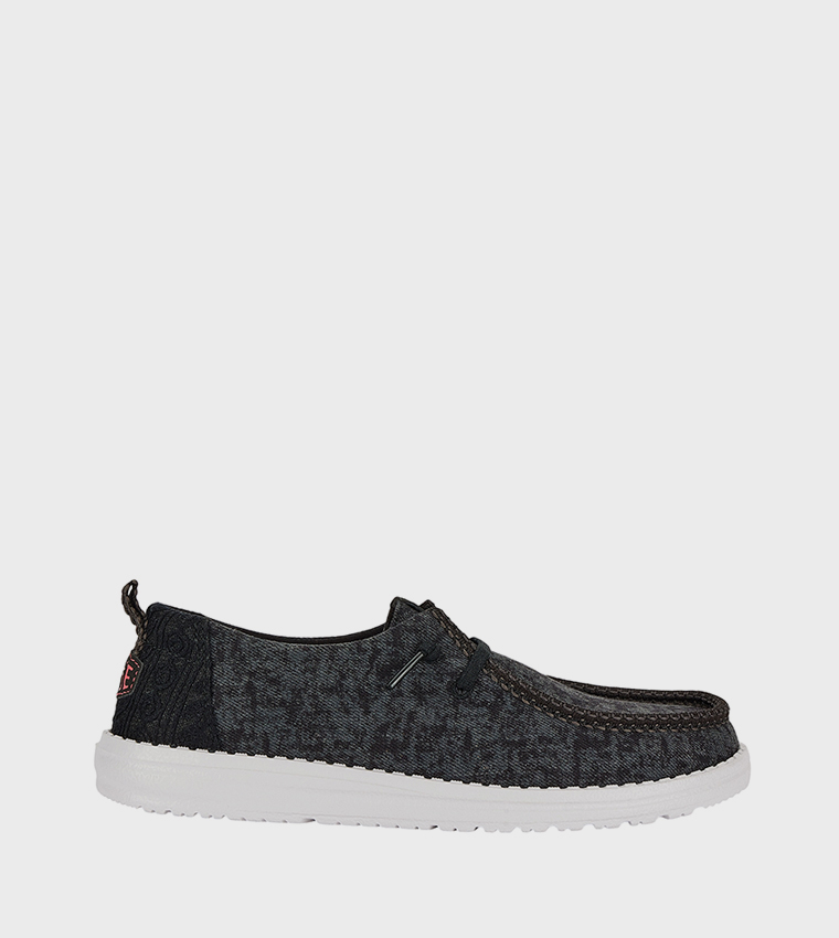 Buy HEY DUDE WENDY Textured Canvas Slip On Shoes In Black | 6thStreet Oman