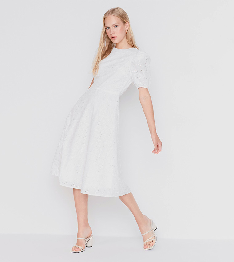 Buy Trendyol Brode Pleated Midi Dress In White | 6thStreet UAE