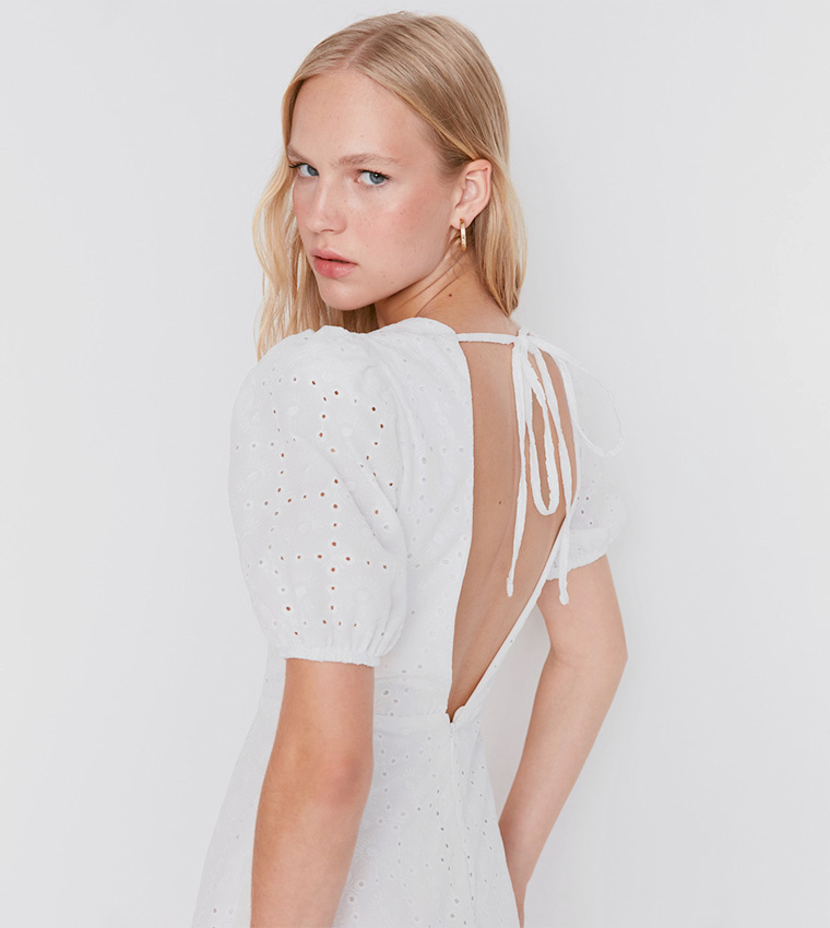 Buy Trendyol Brode Pleated Midi Dress In White | 6thStreet UAE