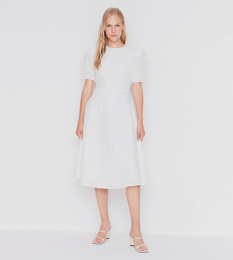Buy Trendyol Brode Pleated Midi Dress In White | 6thStreet UAE