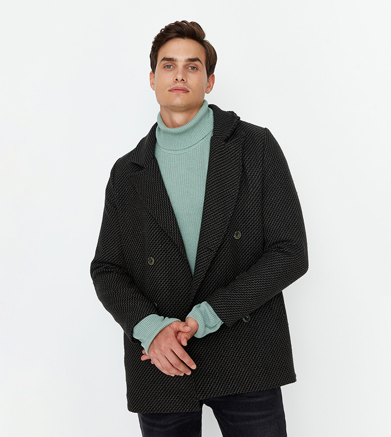 Buy Trendyol Double Breasted Closure Textured Coat In Black | 6thStreet ...
