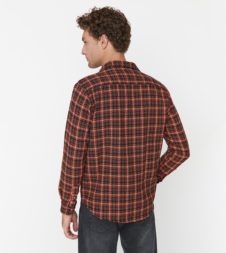 Buy Trendyol Regular Fit Plaid Tweed Shirt In Orange | 6thStreet UAE