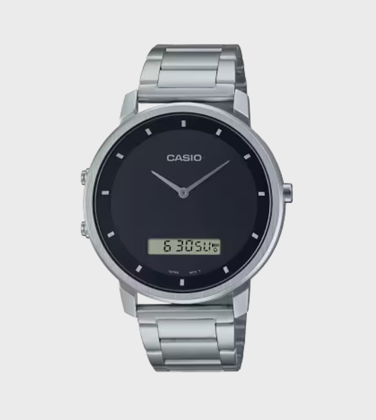 Buy Casio Black Dial Stainless Steel Strap Hybrid Watch In Silver ...