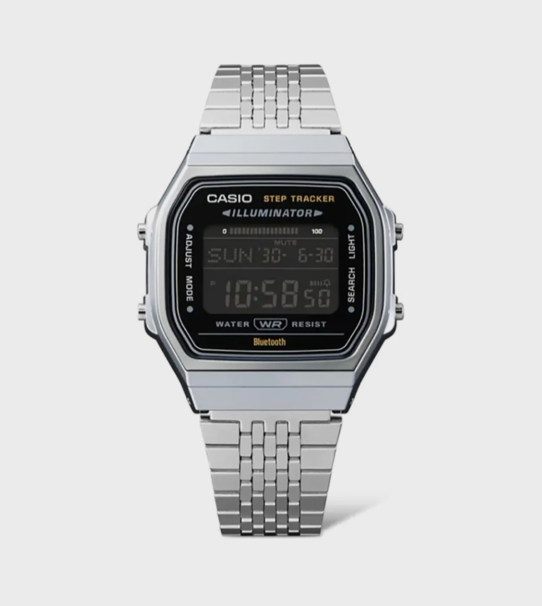 Buy Casio Square Dial Stainless Steel Strap Digital Watch In Silver ...