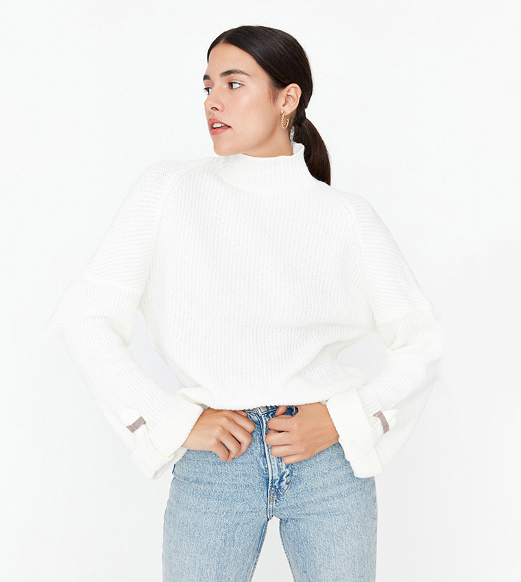 Buy Trendyol Cable Knit Turtleneck Sweater In White | 6thStreet Oman