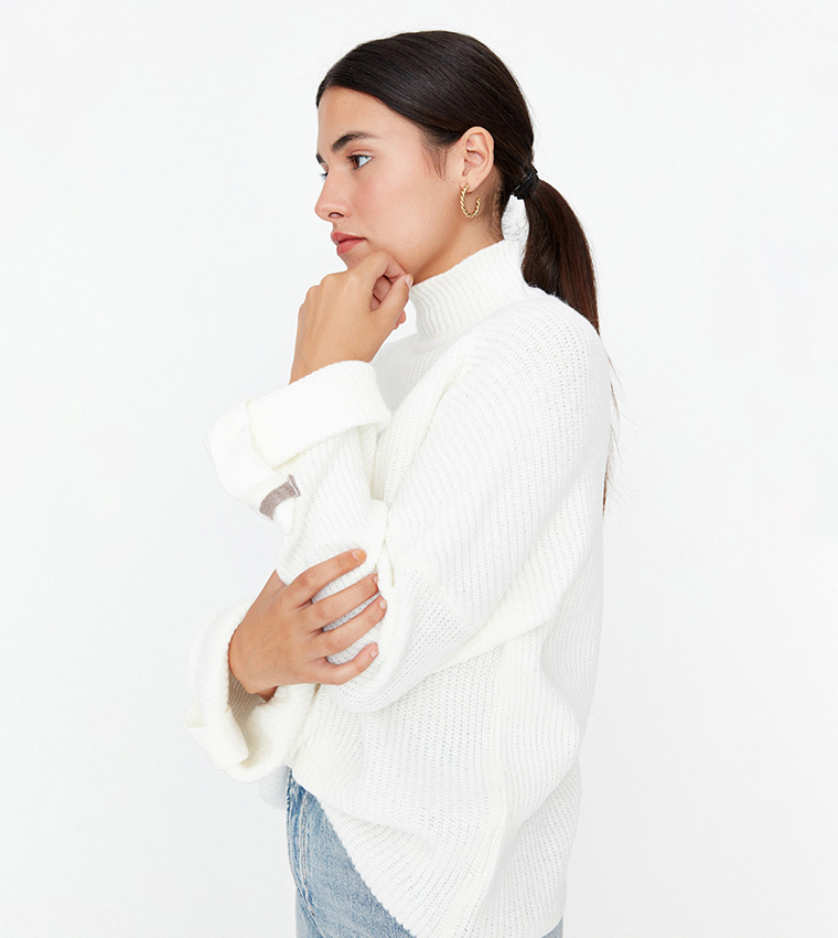 Buy Trendyol Cable Knit Turtleneck Sweater In White | 6thStreet Oman