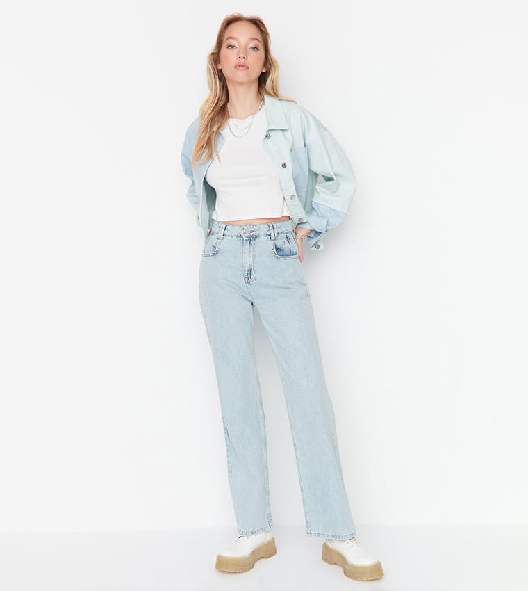 Buy Trendyol High Rise 90's Wide Leg Jeans In Blue | 6thStreet Qatar