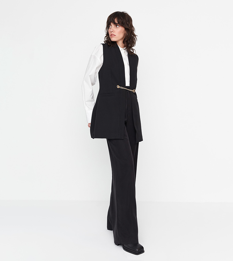 Buy Trendyol Waist Chain Detailed Lined Woven Vest In Black | 6thStreet ...