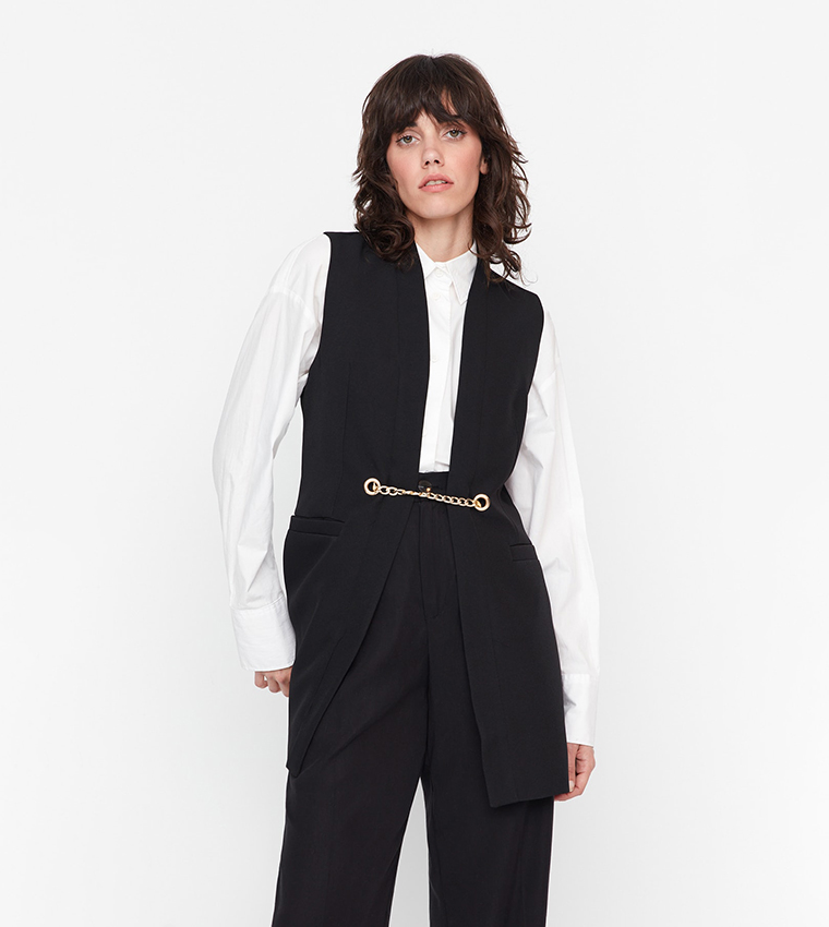 Buy Trendyol Waist Chain Detailed Lined Woven Vest In Black | 6thStreet ...