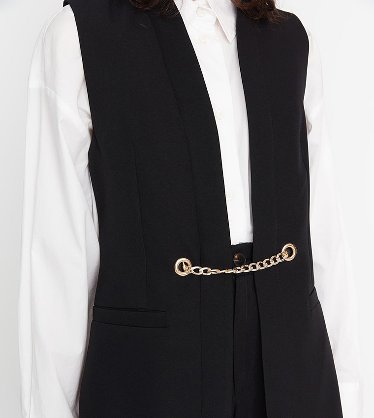 Buy Trendyol Waist Chain Detailed Lined Woven Vest In Black | 6thStreet ...