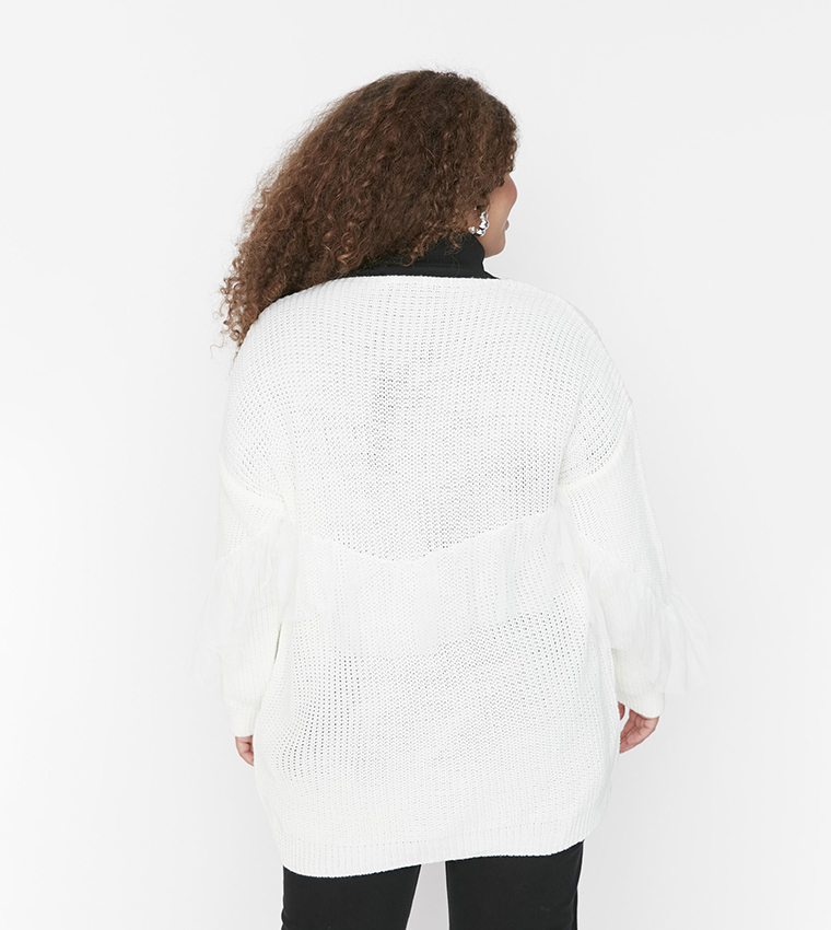 Buy Trendyol Waffle Knit Frilled Tulle Cardigan In Ecru | 6thStreet Qatar